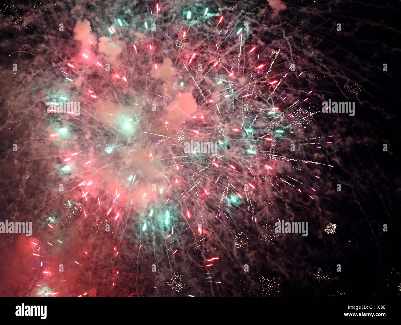 show with large colorful fireworks in the dark sky Stock Photo - Alamy