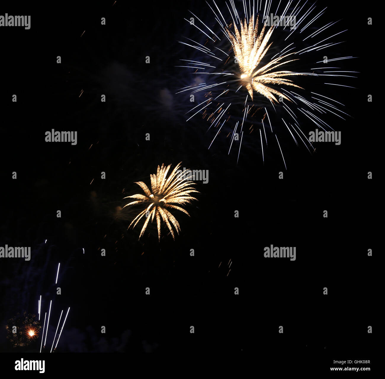 show with large colorful fireworks in the dark sky Stock Photo - Alamy