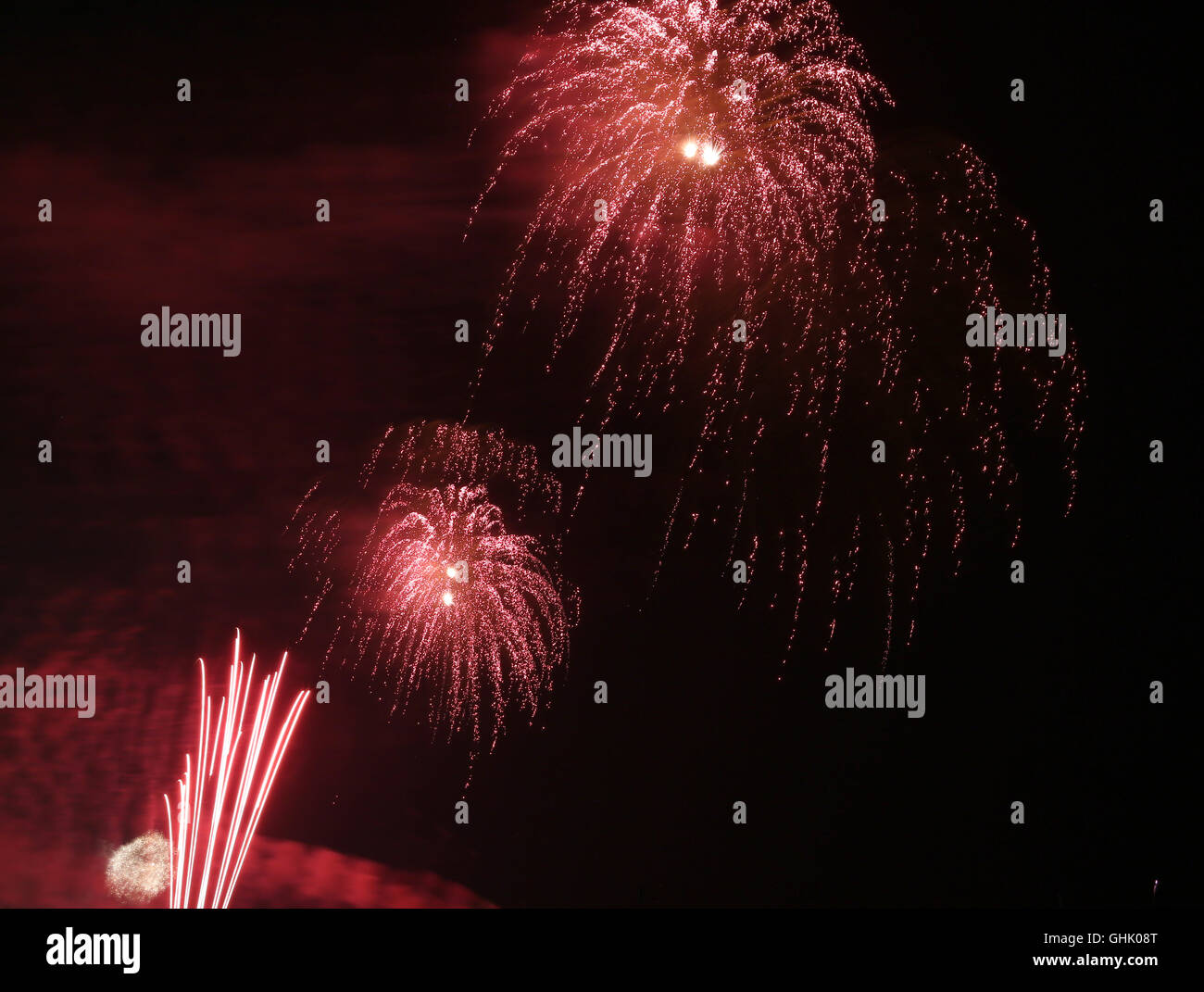 show with large colorful fireworks in the dark sky Stock Photo - Alamy