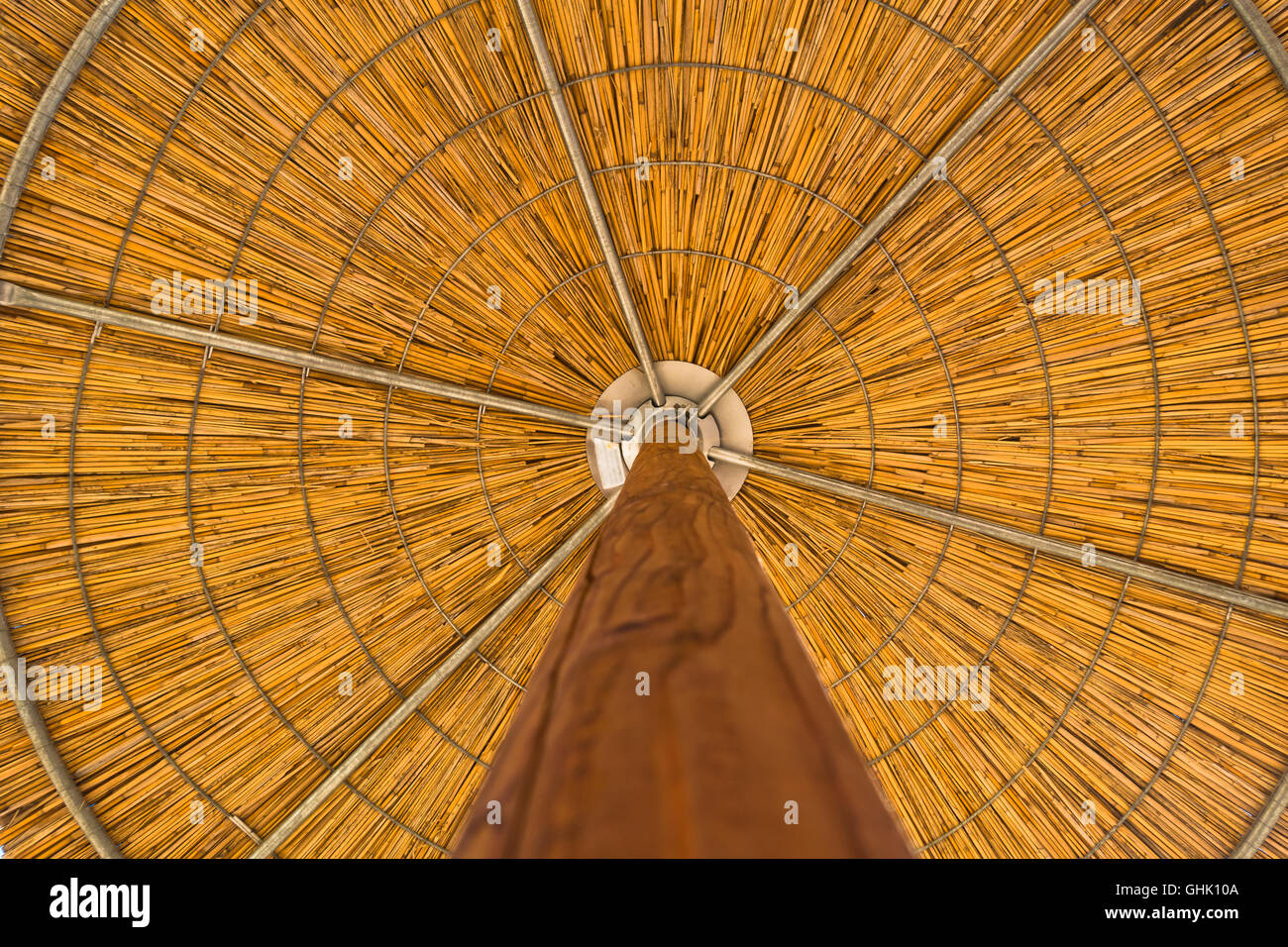 Straw parasol closeup from below in Sithonia Stock Photo - Alamy