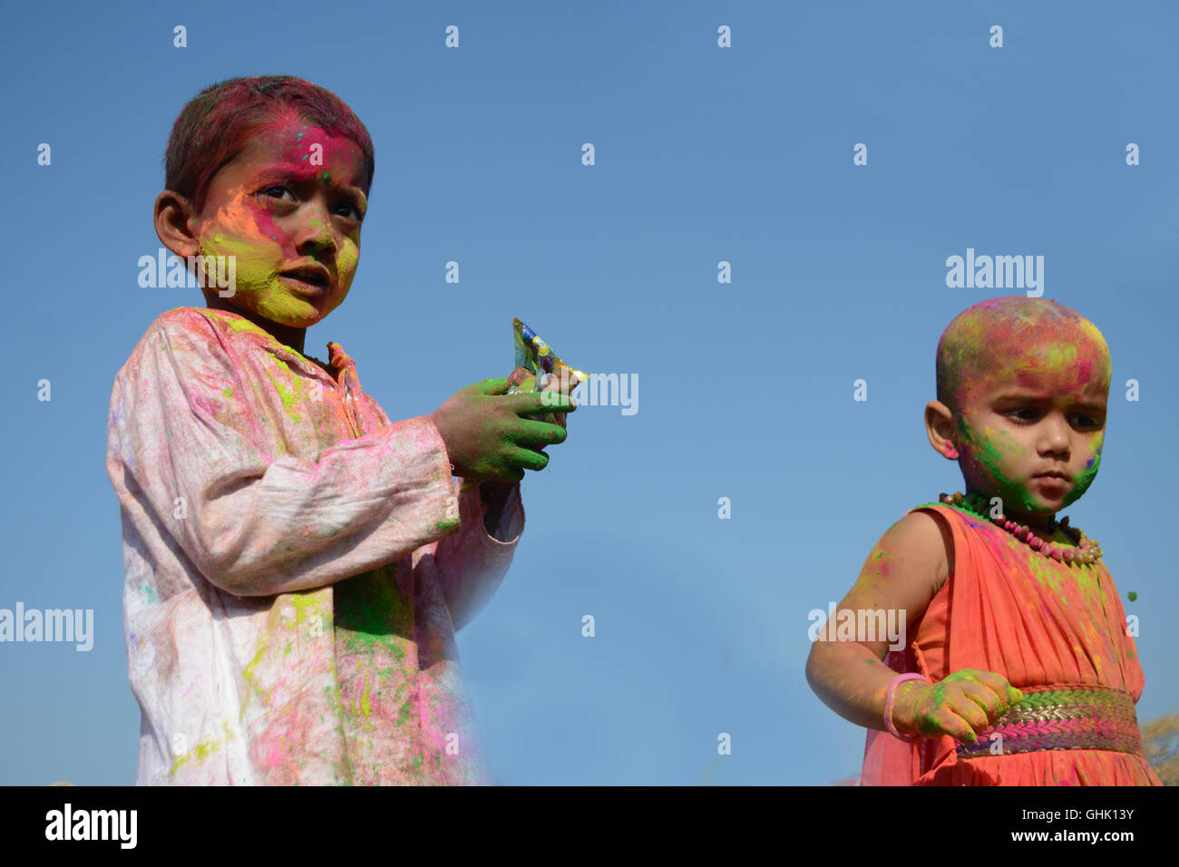 Children are enjoying Holi, the color festival of India. The festival ...