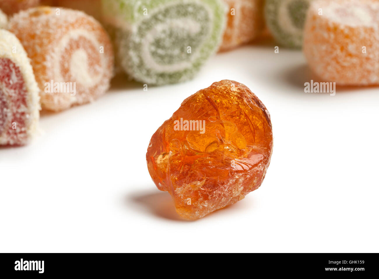 Piece of Gum arabic with turkish delight in the background Stock Photo ...