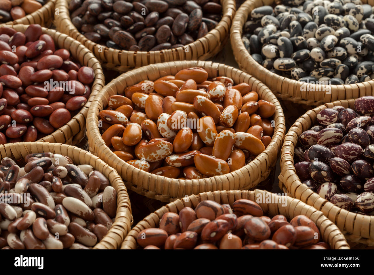Baskets with variety of preserved beans full frame Stock Photo - Alamy