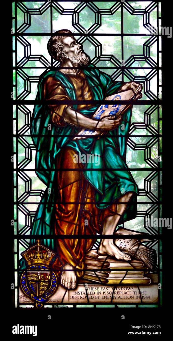 London England, UK. Church of St Bartholomew the Less. Stained glass ...