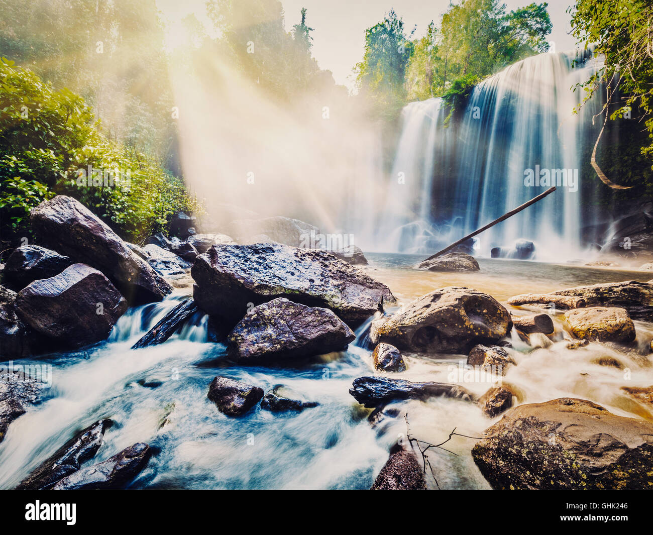Tropical waterfall in Cambodia Stock Photo - Alamy