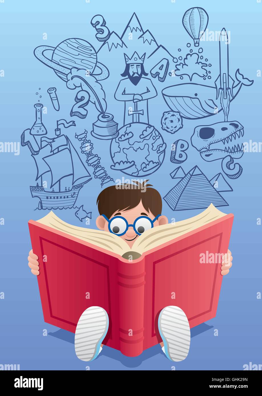 Little boy learning many things from book Stock Vector Image & Art - Alamy