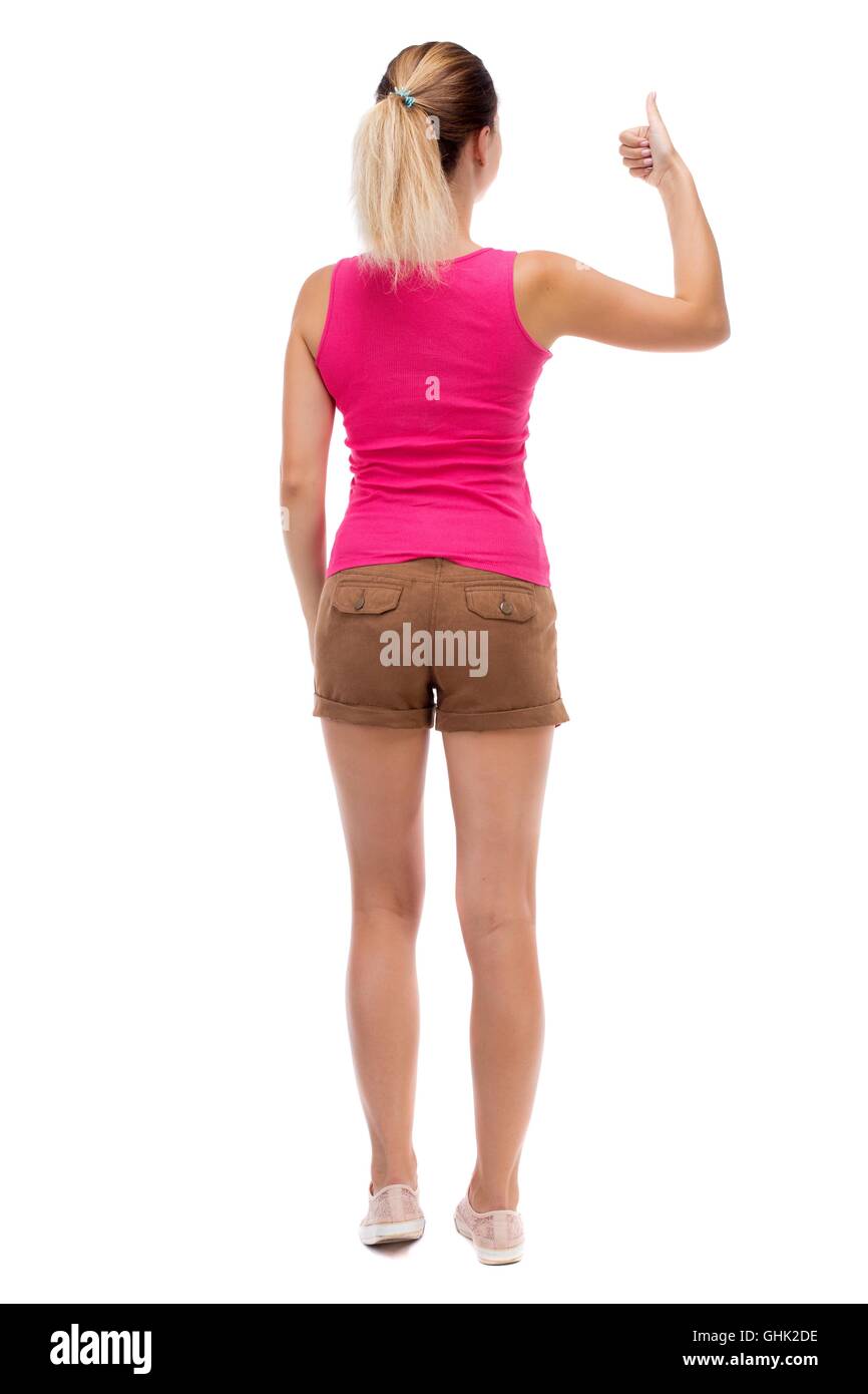 Back view of woman thumbs up Stock Photo - Alamy