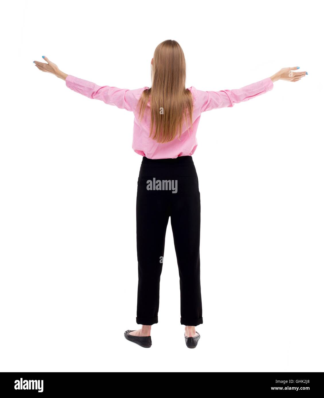 Back view woman raised fist Cut Out Stock Images & Pictures - Alamy