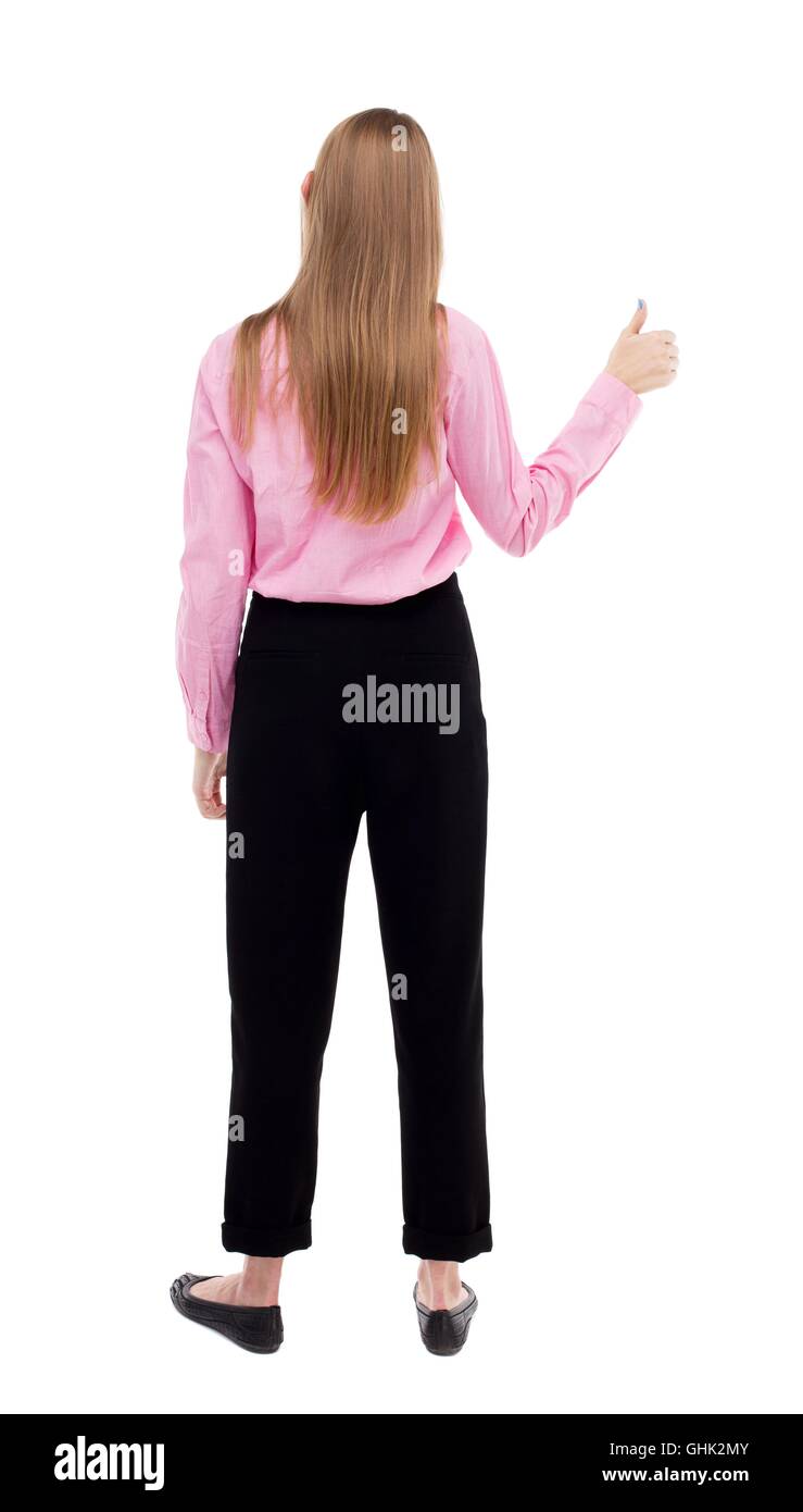 Back view of woman thumbs up Stock Photo - Alamy