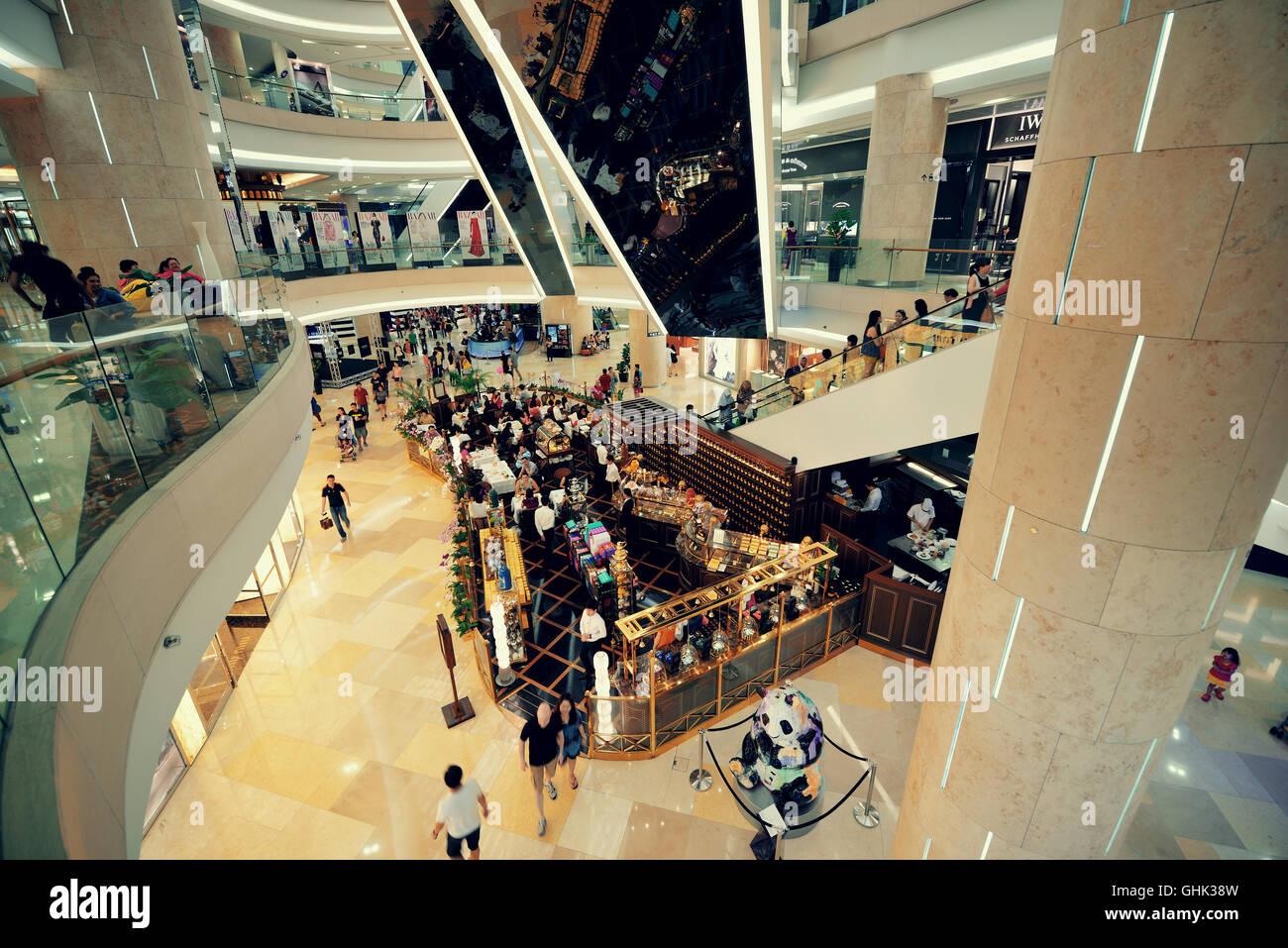SINGAPORE - APR 5: Singapore city shopping mall interior view on April ...