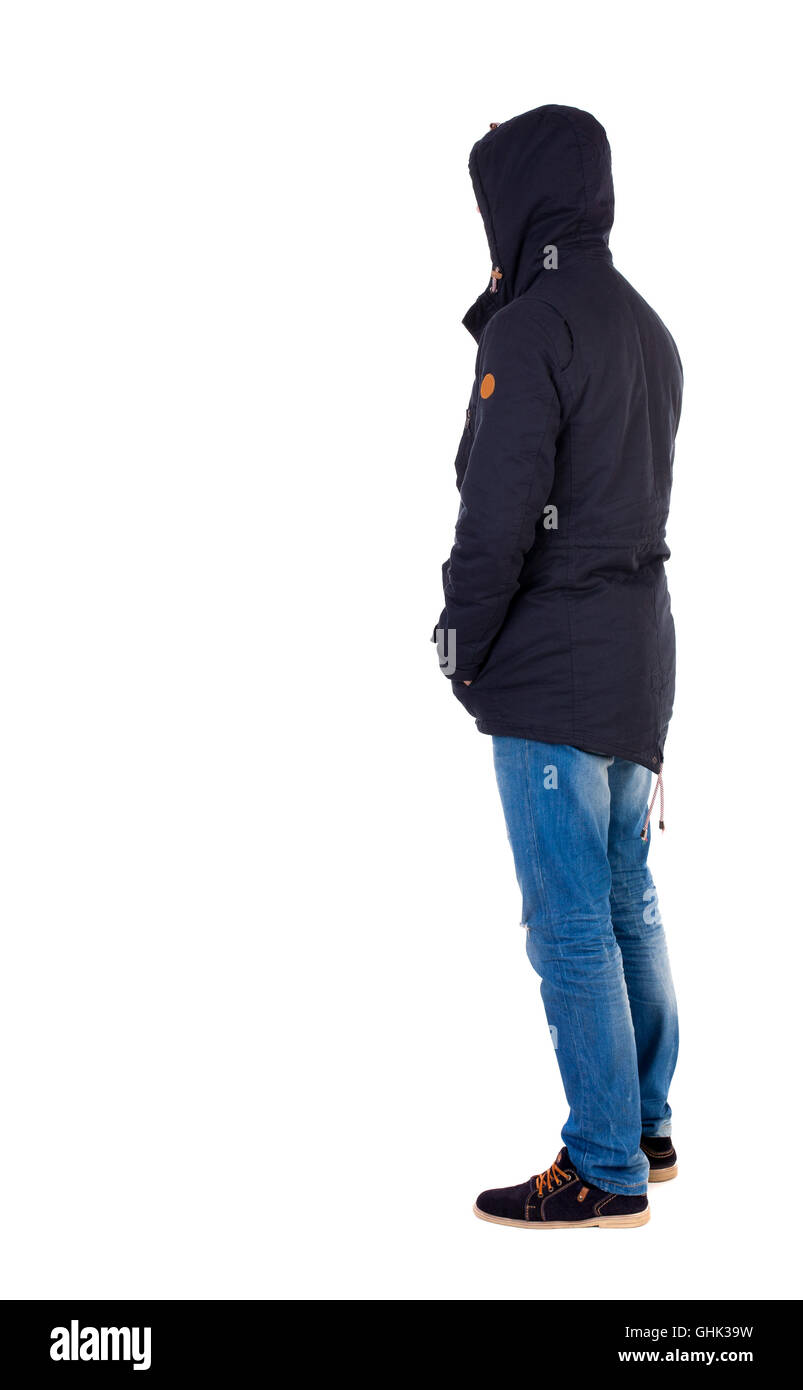 Back view of handsome man in winter jacket looking up Stock Photo - Alamy