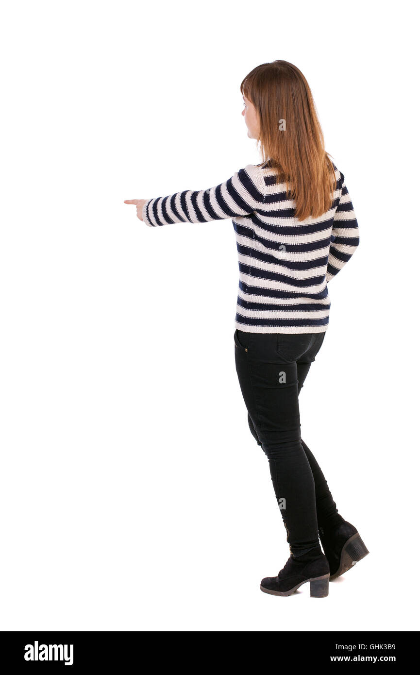 Back view of pointing woman. beautiful girl Stock Photo - Alamy