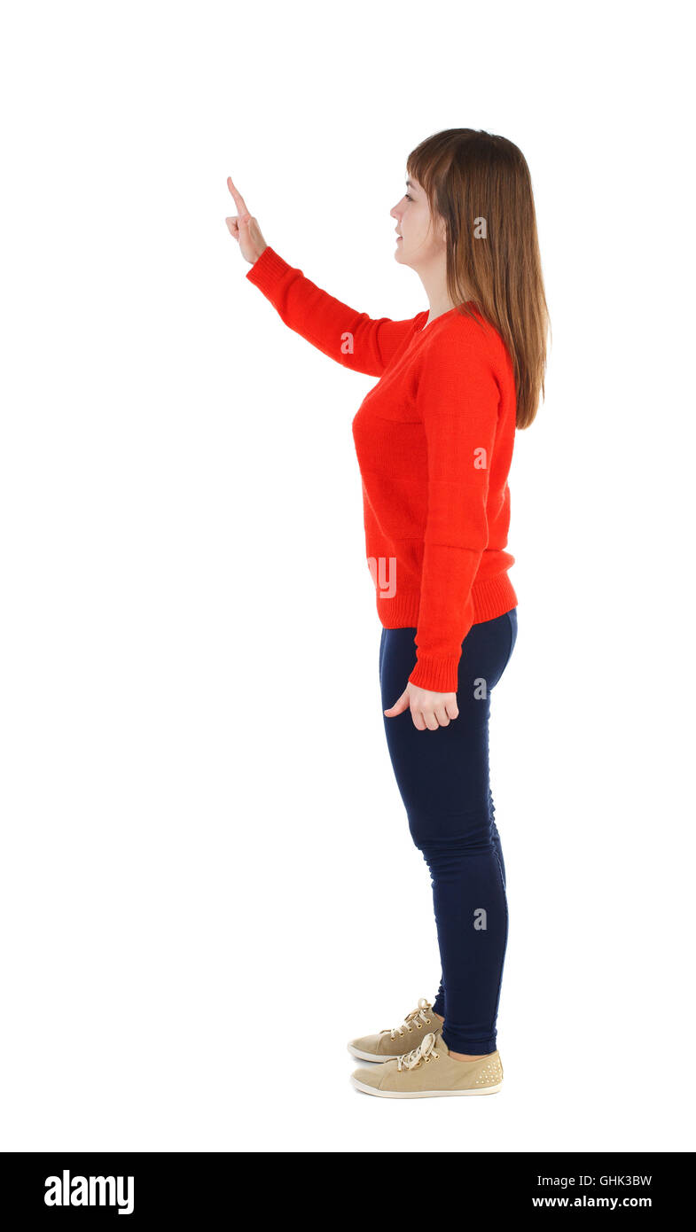 Back view of pointing woman. beautiful girl Stock Photo - Alamy