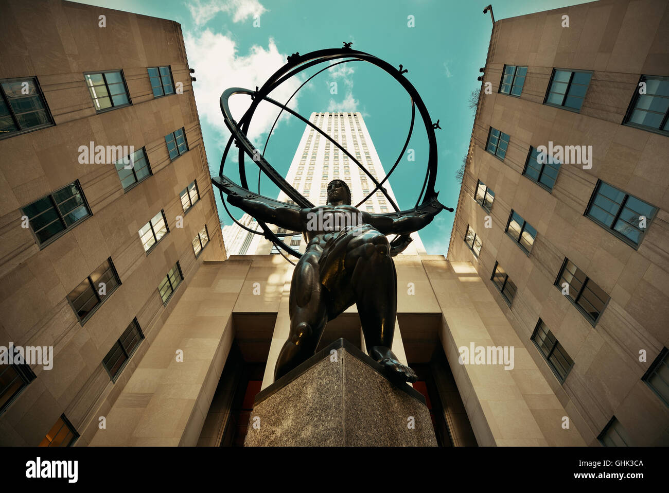 NEW YORK CITY, NY - MAR 30: Rockefeller Plaza Atlas statue on March 30 ...