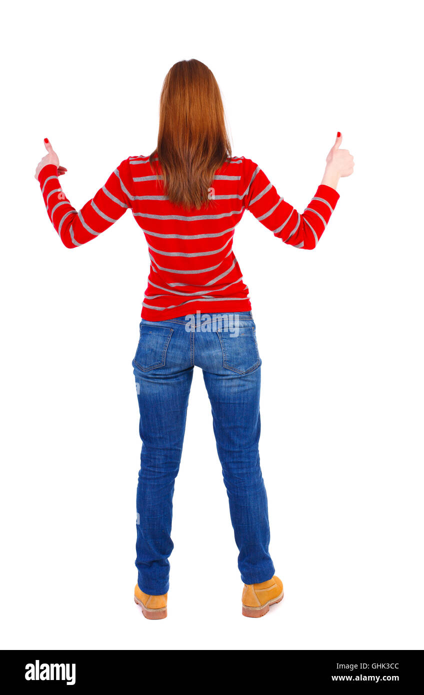 Back view of woman thumbs up Stock Photo - Alamy