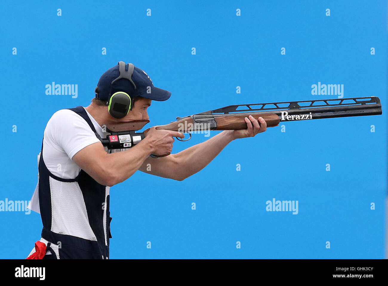 Great Britain's Tim Kneale competes in the men's double trap shooting ...