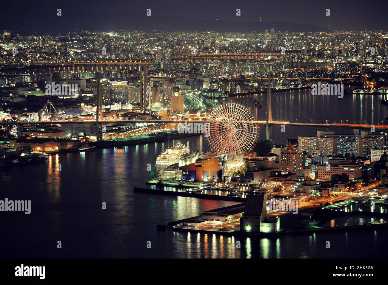 Osaka urban city at night rooftop view. Japan Stock Photo - Alamy