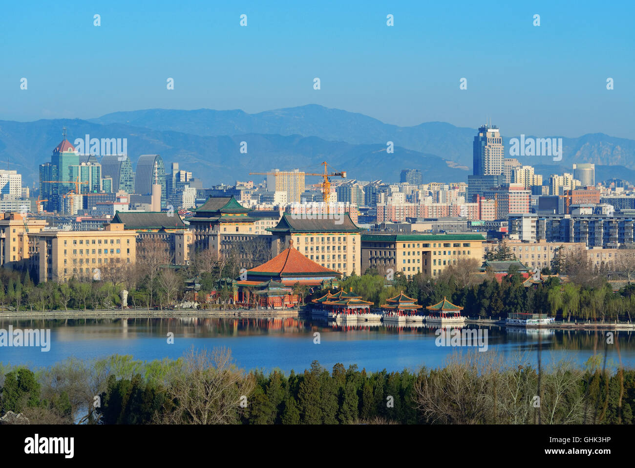 Beijing architecture and city skyline in the morning with blue sky ...