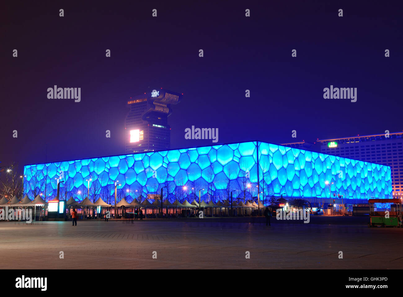 BEIJING, CHINA - APR 7: Beijing National Aquatics Center at night on ...