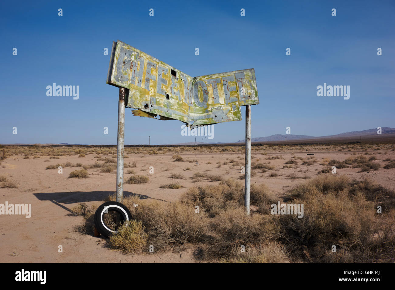 Derelict sign post along the Historical Route 66 Highway. USA Stock ...