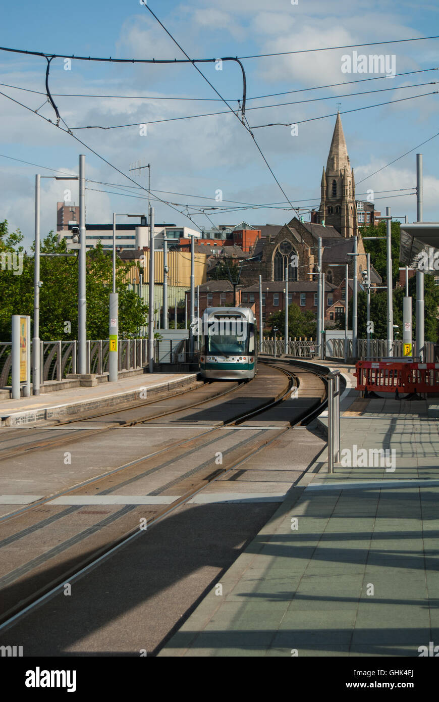 Nottingham Tram Network NET Phoenix Park tram leaving city centre stop ...