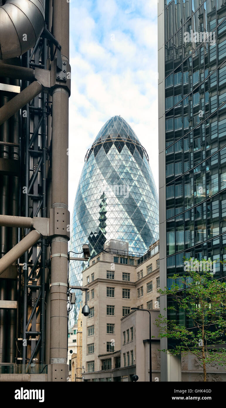 LONDON, UK - SEP 27: Financial district office buildings in street on ...