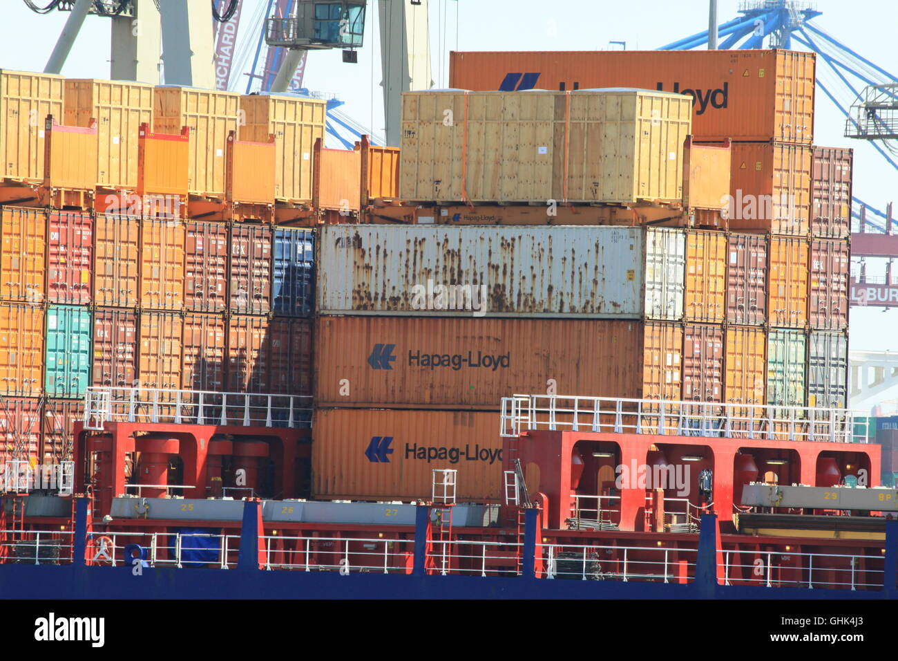 containers stacked aboard a containership Stock Photo - Alamy