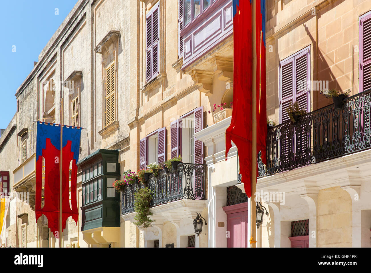 Traditional Maltese Town Houses in the ancient walled town of Mdina on ...