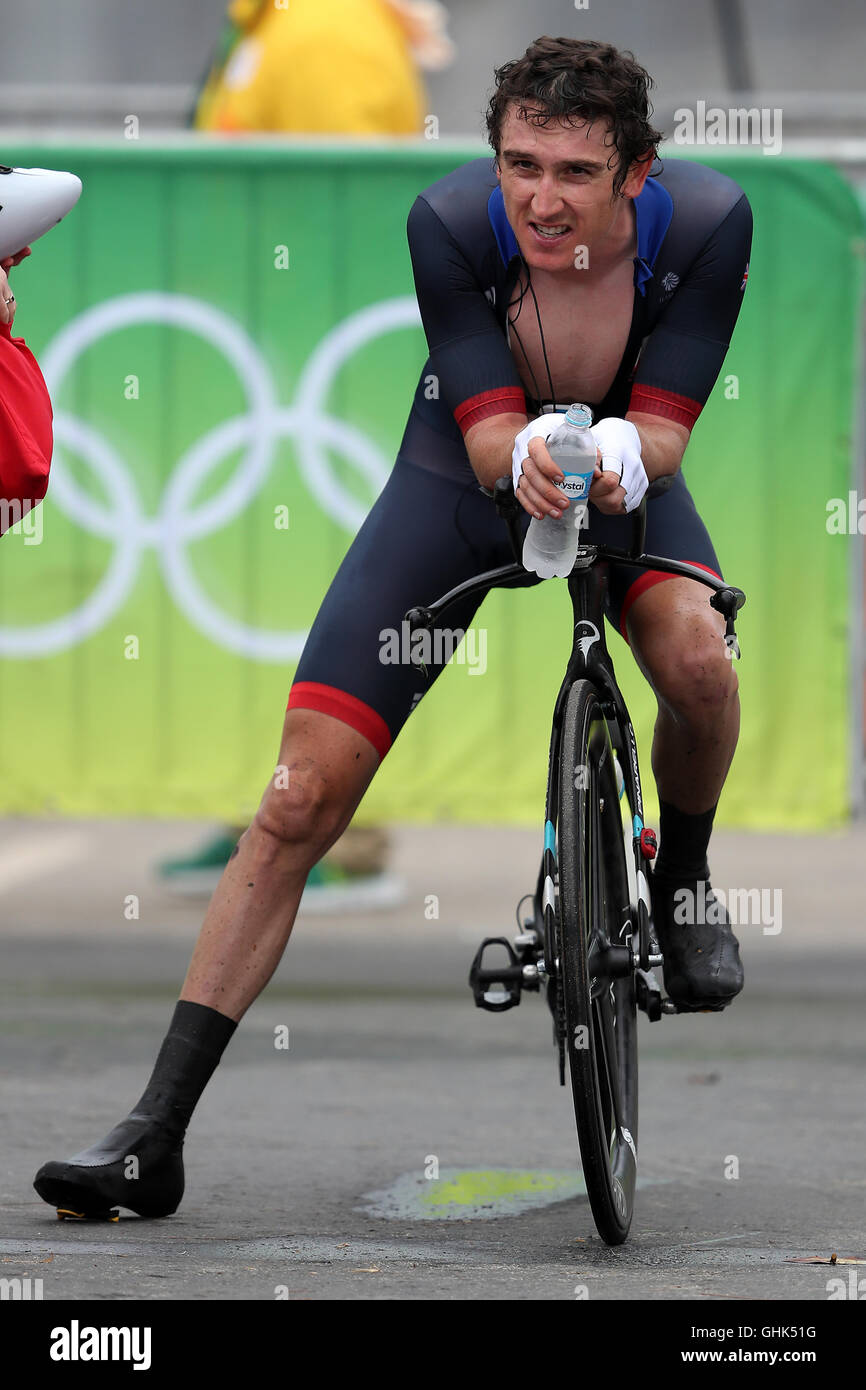 Great Britain's Geraint Thomas looks dejected at the finish line of the ...