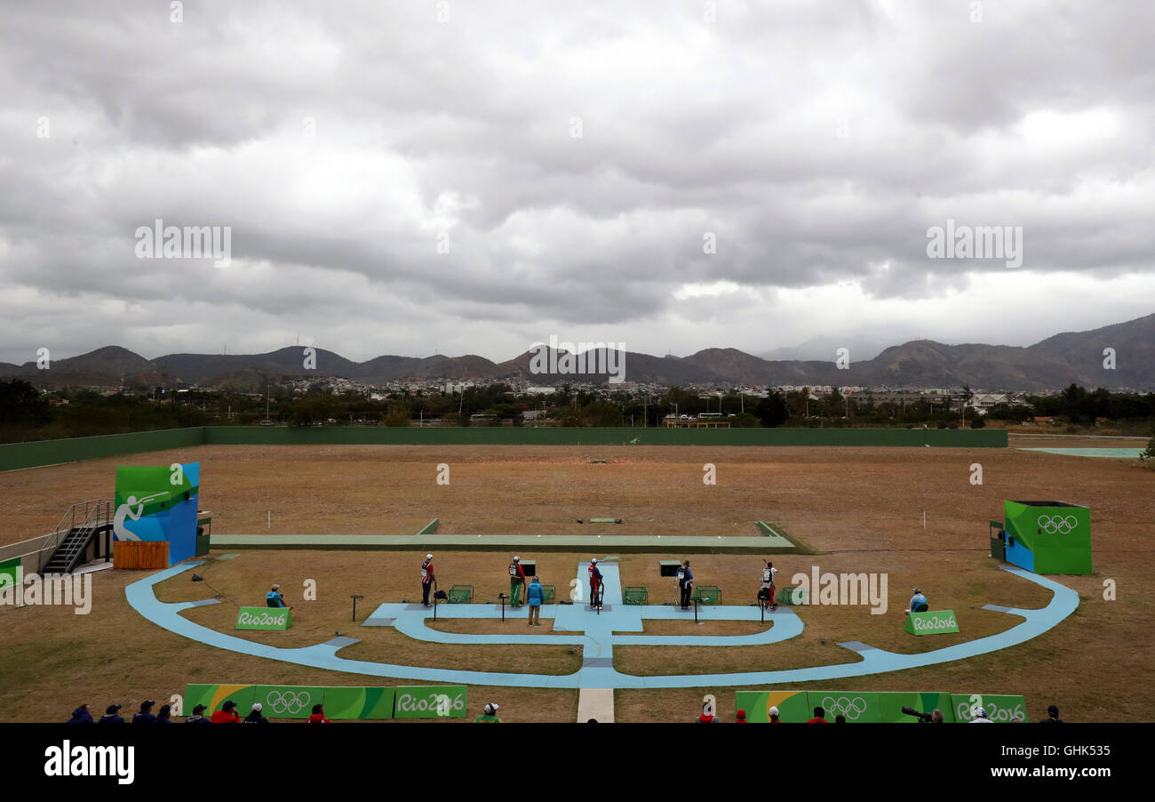 Action from men's double trap at the Olympic Shooting Centre on the ...