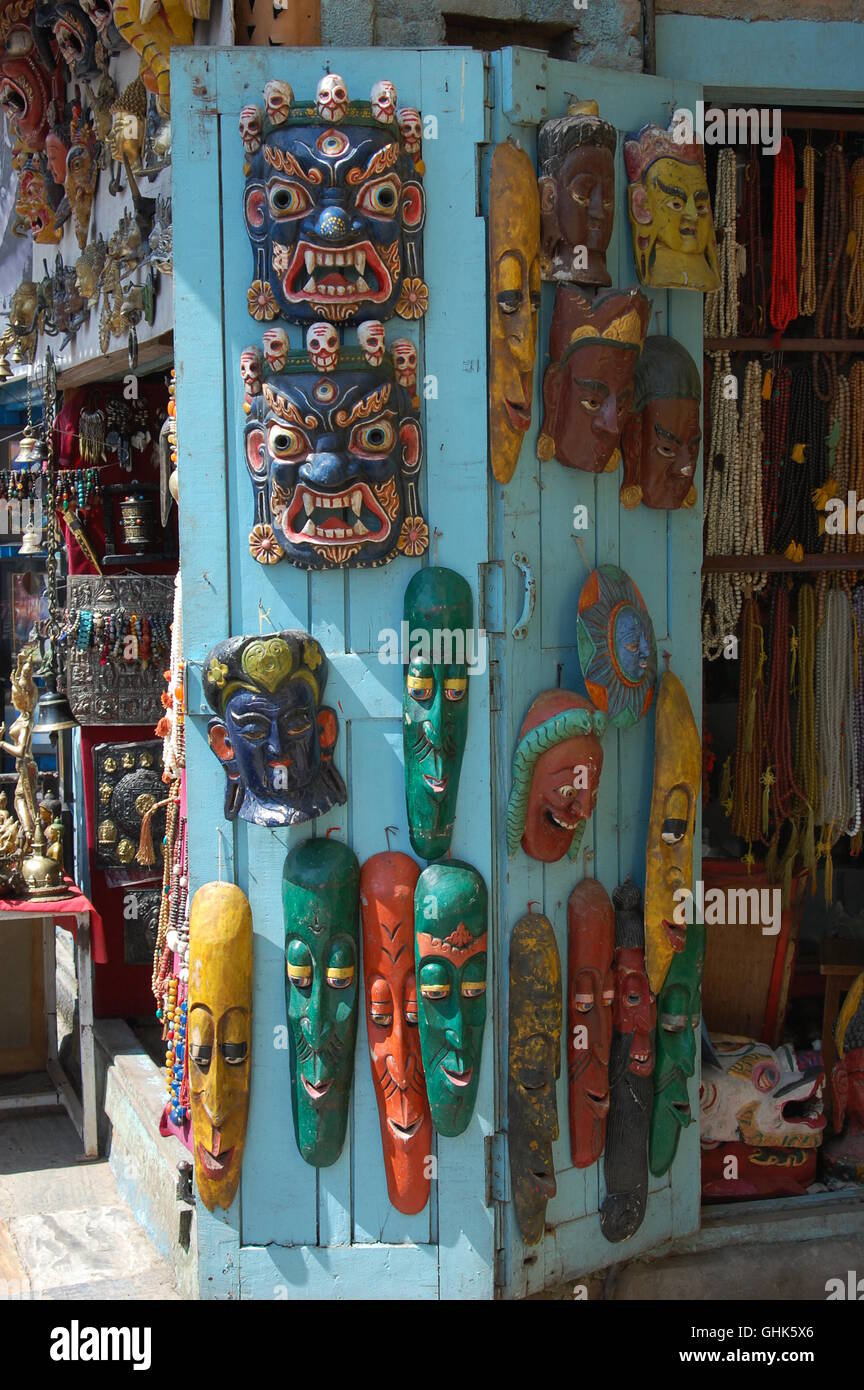 Mask Shop in Nepal Temple Stock Photo - Alamy