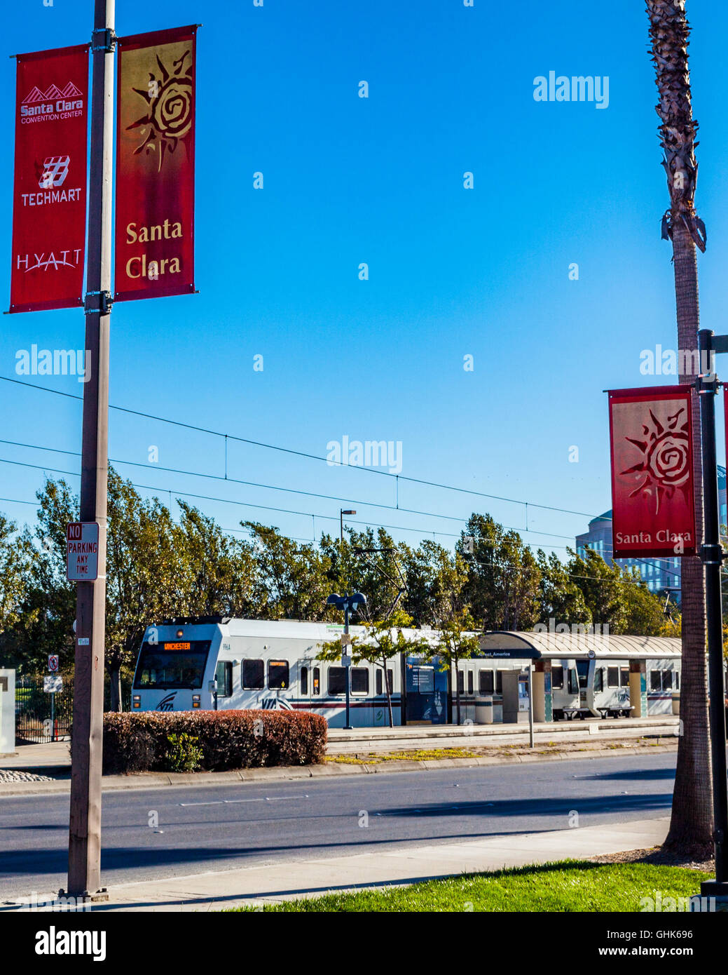 The Santa Clara Valley VTA light rail in Santa Clara California near ...