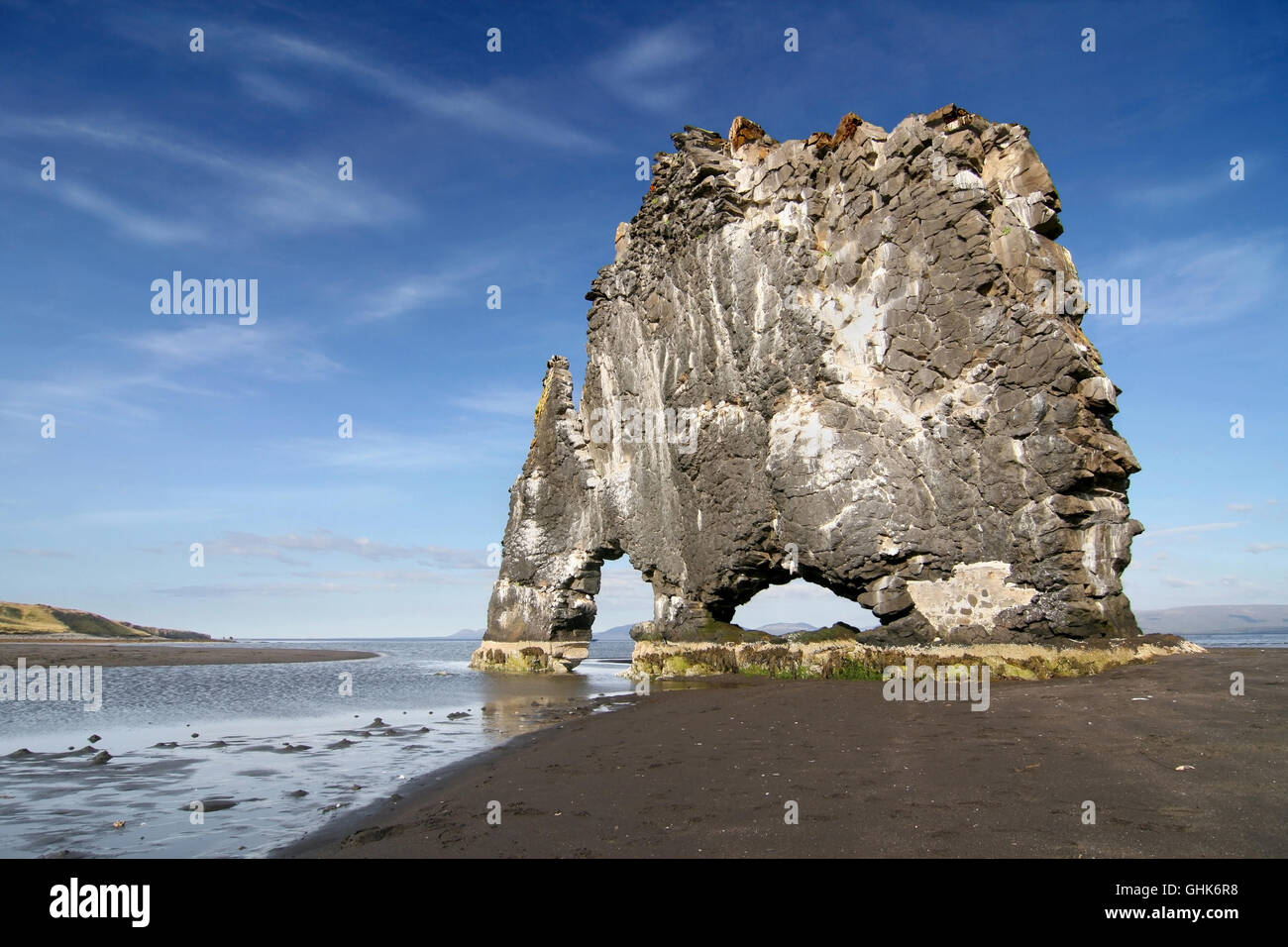 Hvitserkur, giant rock with the shape of a petrified animal, in the ...