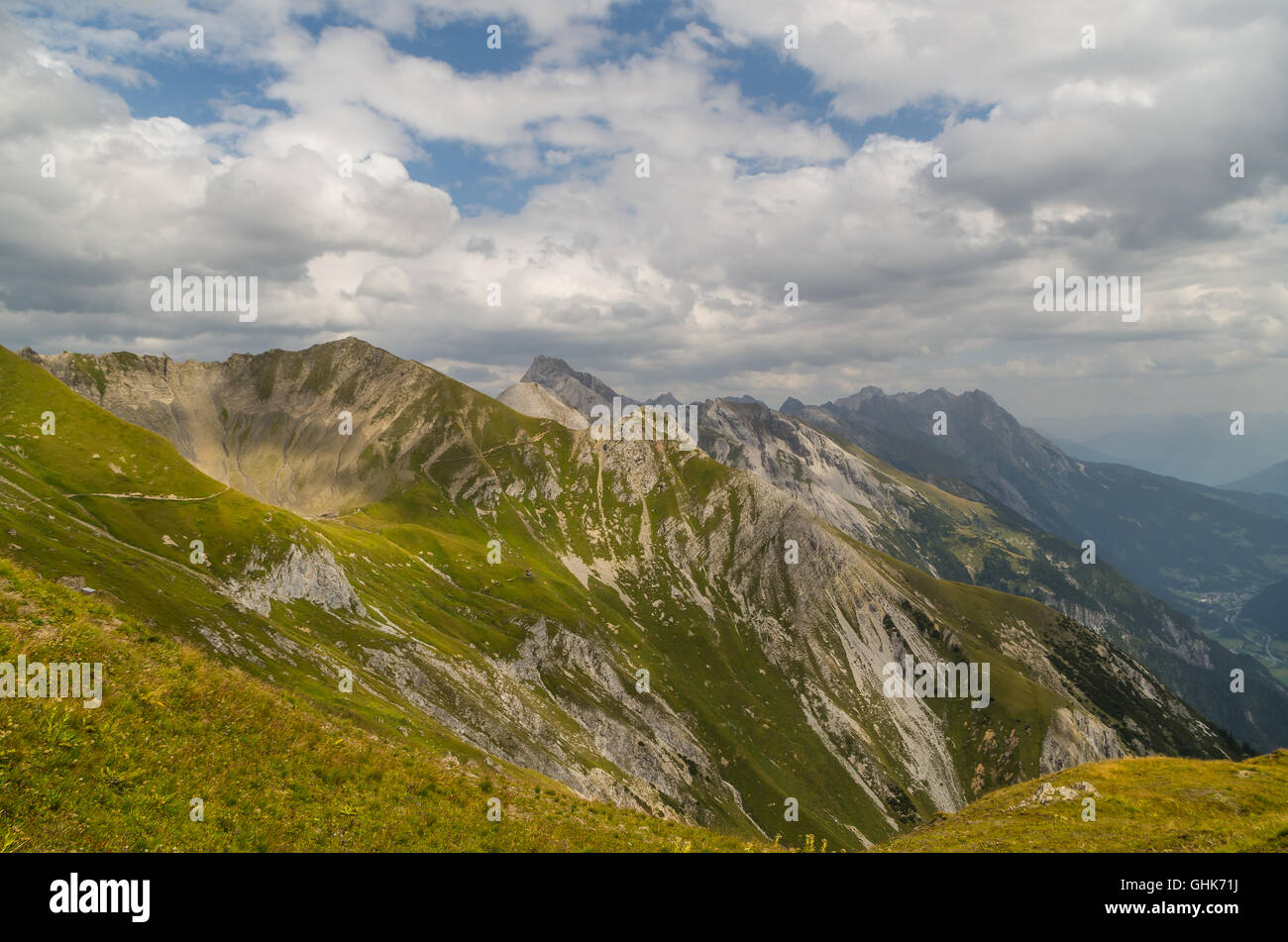 Beautiful mountain landscape in the Lechtal Alps with moody sky, North ...