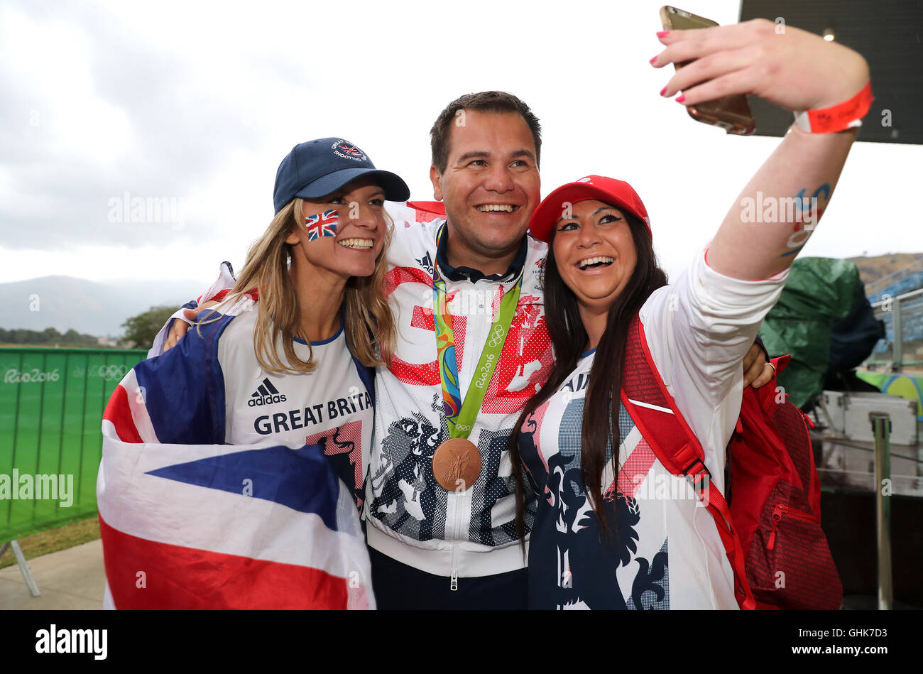 Great Britain's Steven Scott (centre) poses for a selfie taken with ...