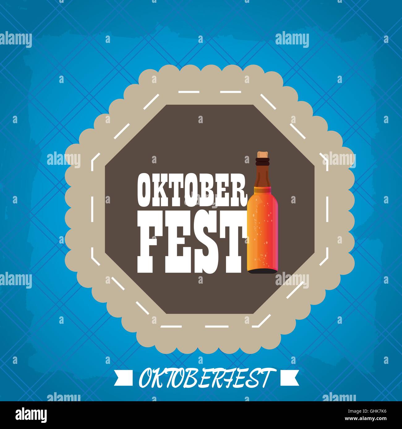 Oktoberfest label design with a beer bottle, Vector illustration Stock ...
