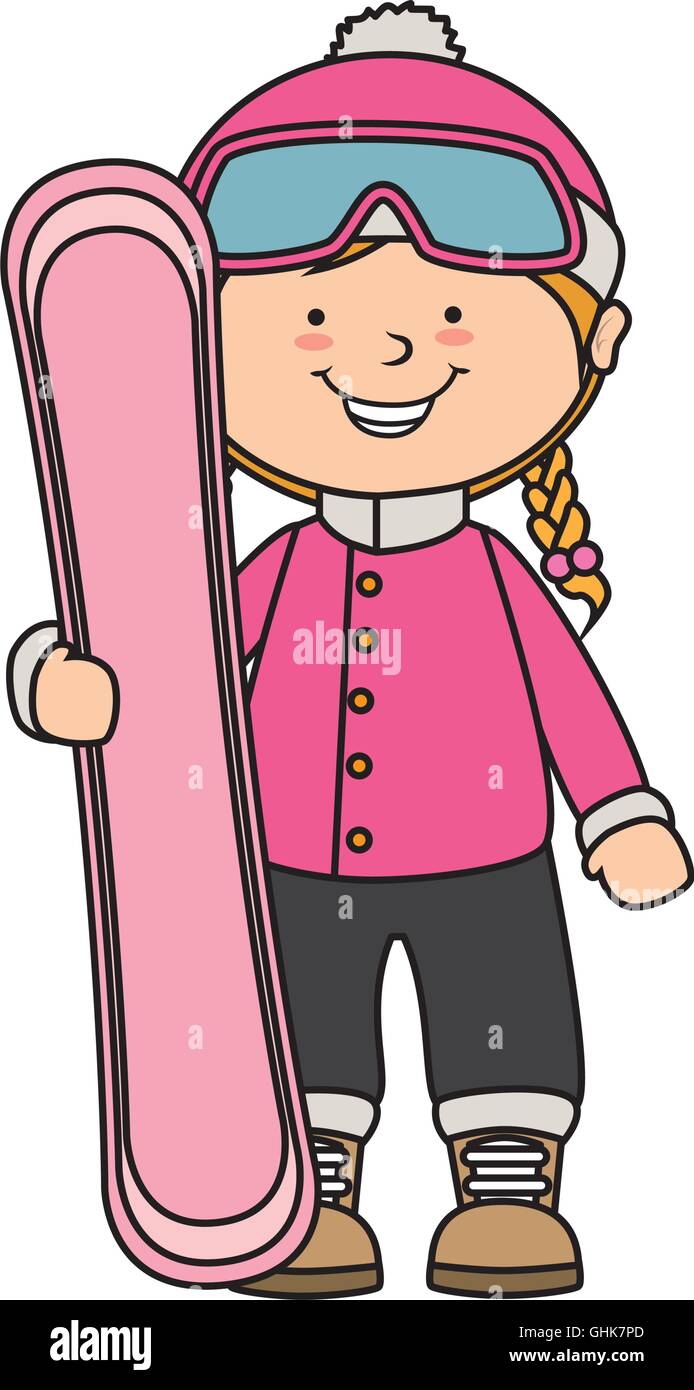 snowboard girl child kid sport winter vector graphic icon Stock Vector ...