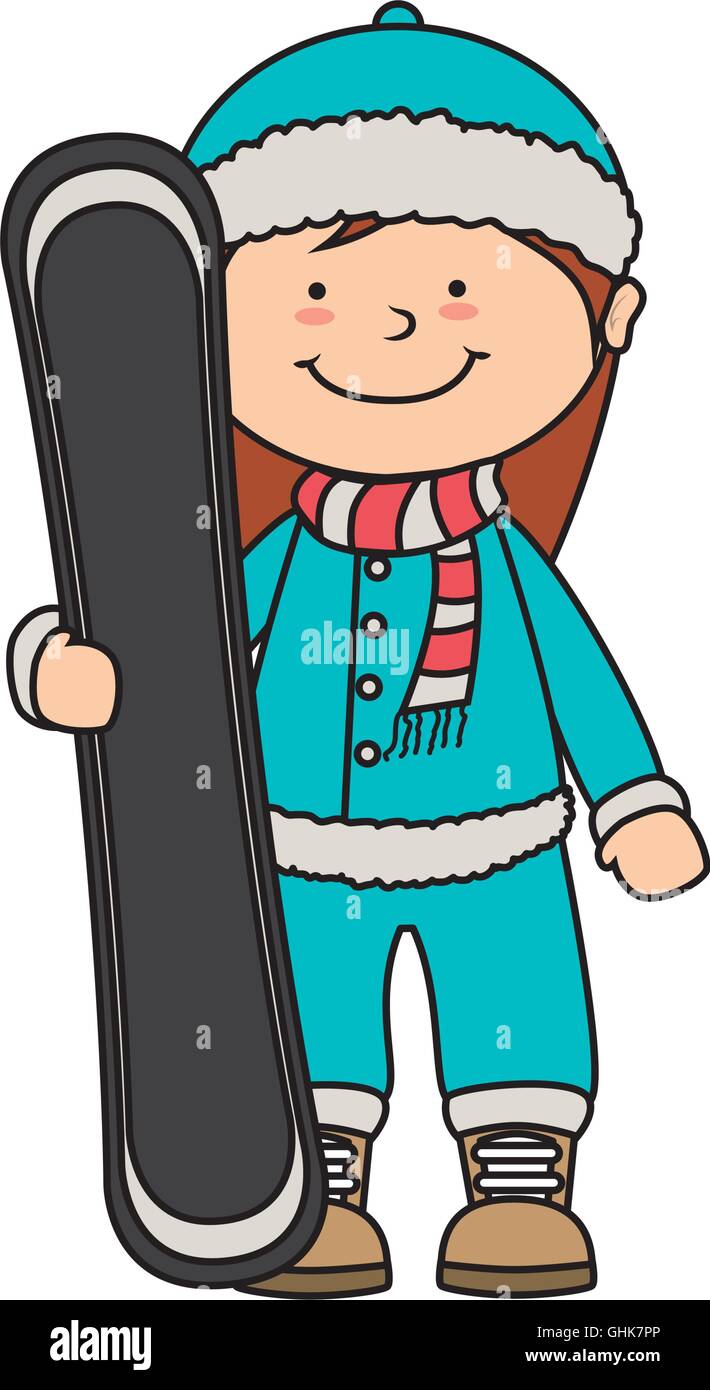 snowboard girl child kid sport winter vector graphic icon Stock Vector ...