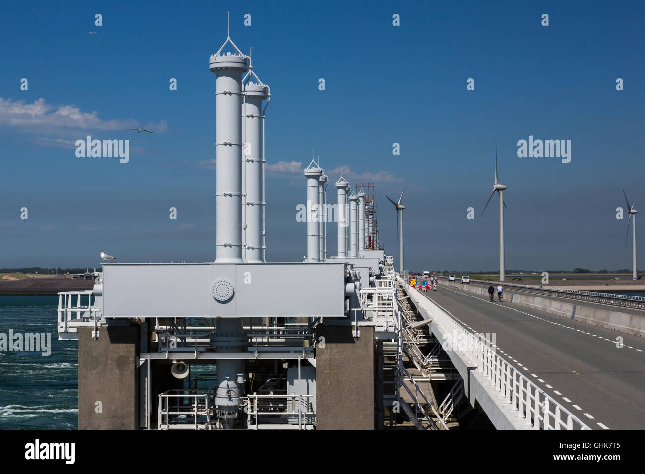 The Oosterschelde storm surge barrier is part of the Delta Works in the ...