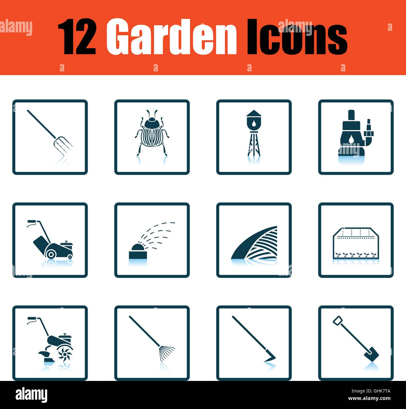 Set of gardening icons. Shadow reflection design. Vector illustration ...