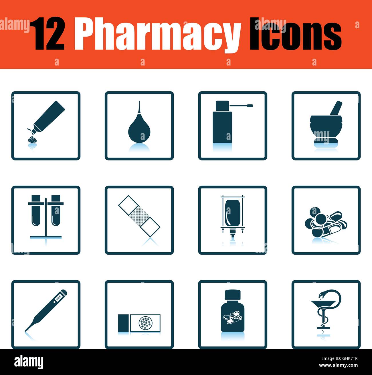 Set of twelve pharmacy icons. Shadow reflection design. Vector ...