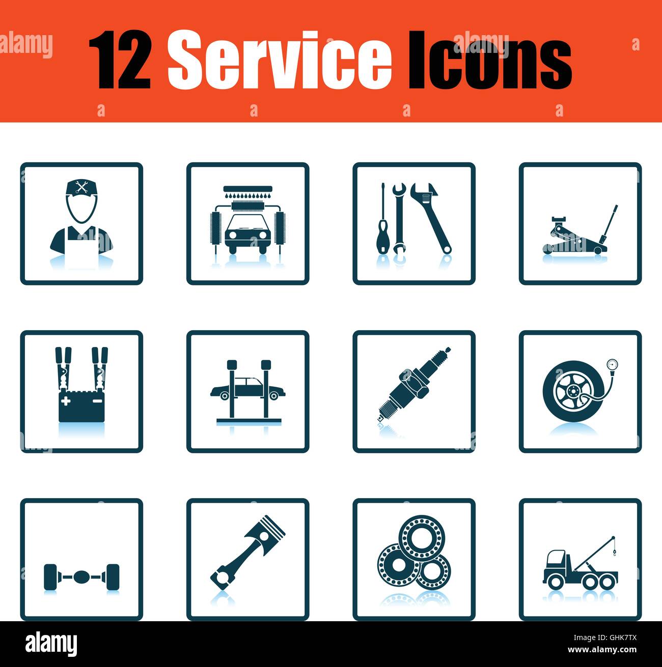 Set of twelve Service station icons. Shadow reflection design. Vector ...
