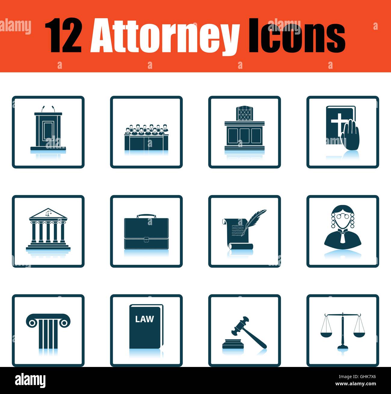 Set of attorney icons. Shadow reflection design. Vector illustration ...