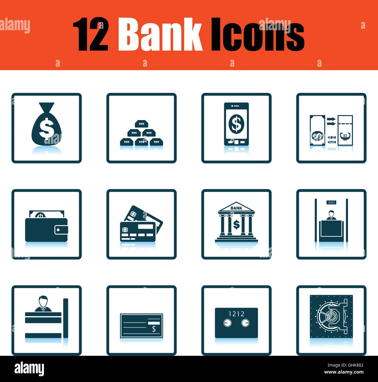 Set of bank icons. Shadow reflection design. Vector illustration Stock ...