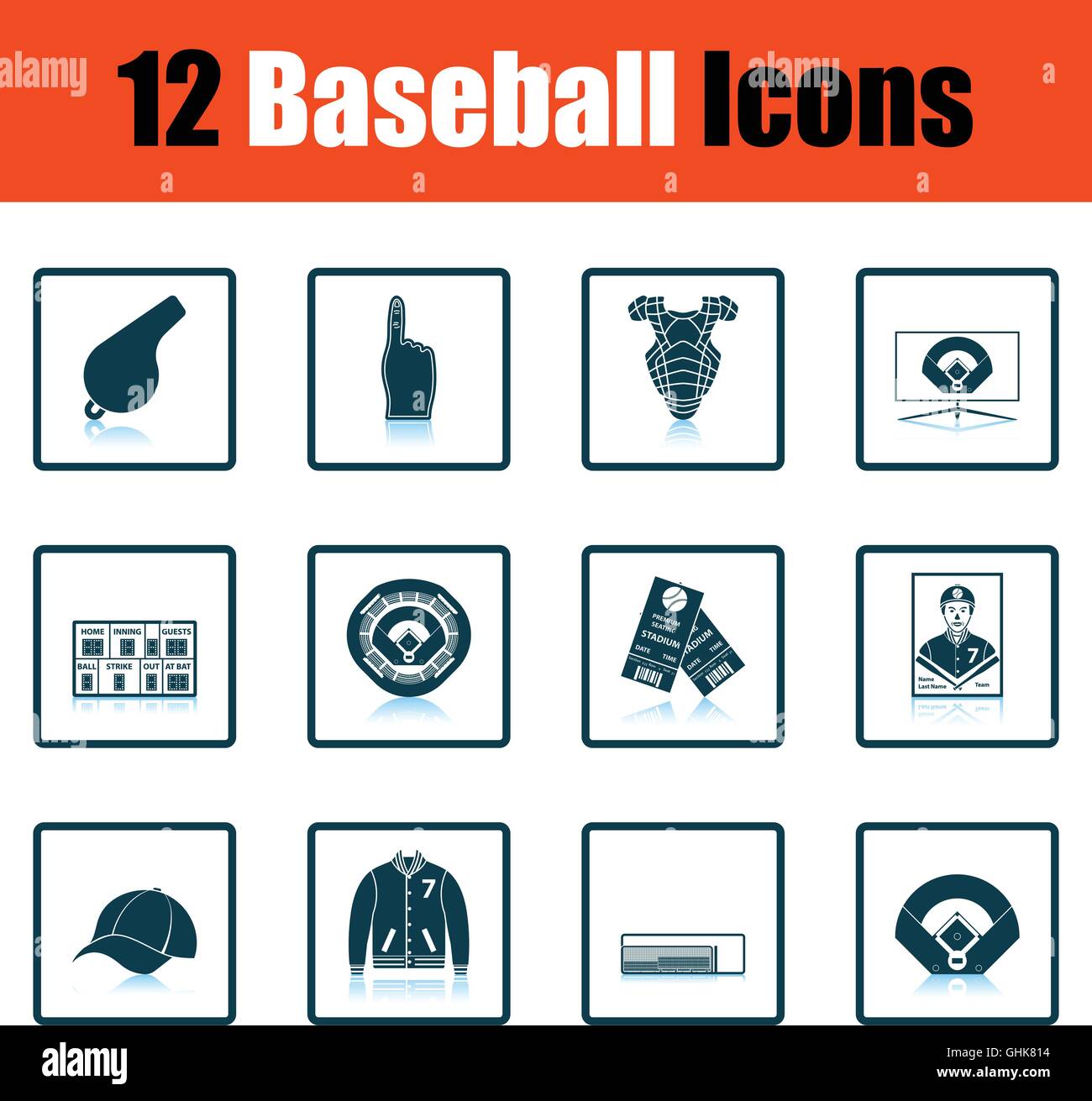 Baseball icon set. Shadow reflection design. Vector illustration Stock ...