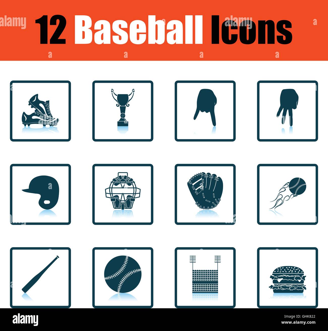 Baseball icon set. Shadow reflection design. Vector illustration Stock ...
