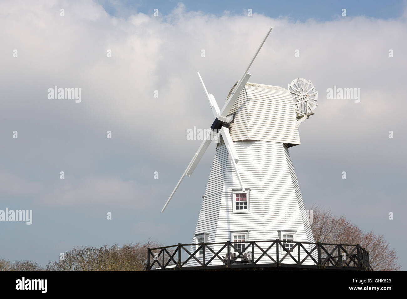 White gibbet windmill by the river Tillingham in Rye, East Sussex ...