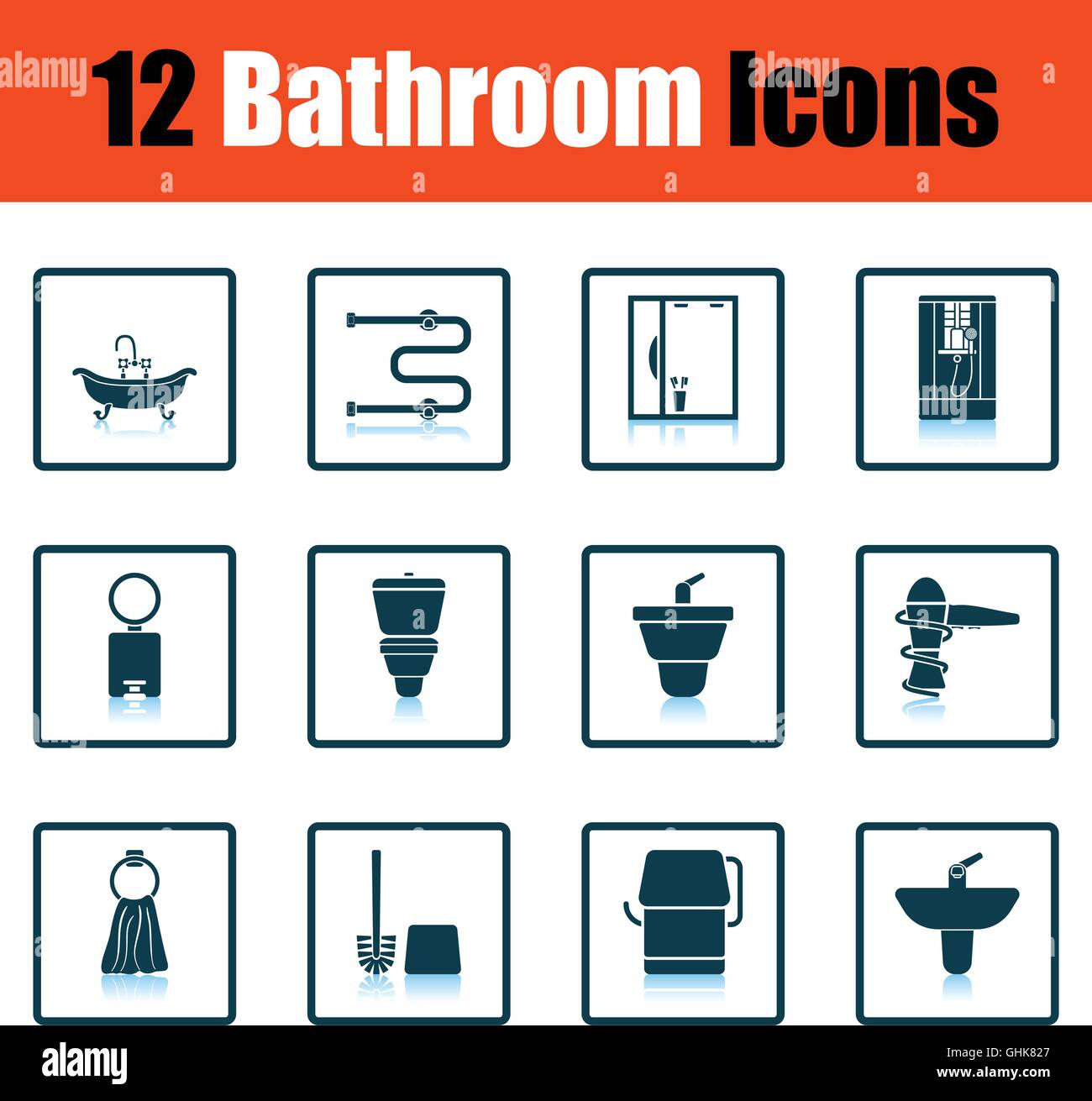 Bathroom icon set. Shadow reflection design. Vector illustration Stock ...