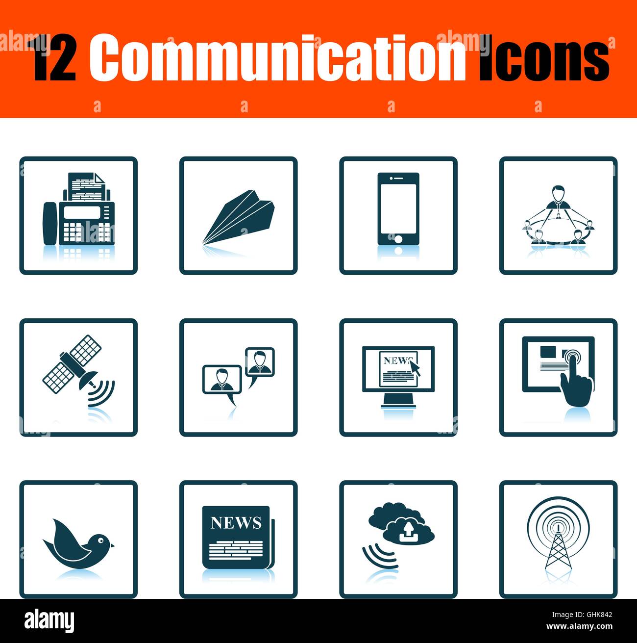 Communication icon set. Shadow reflection design. Vector illustration ...