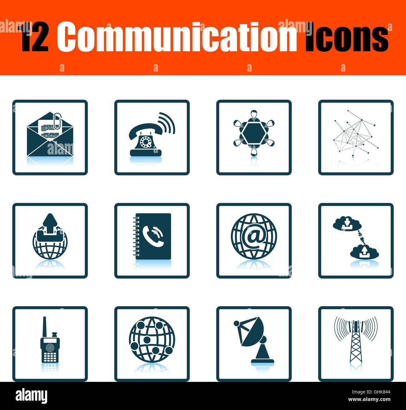 Communication icon set. Shadow reflection design. Vector illustration ...